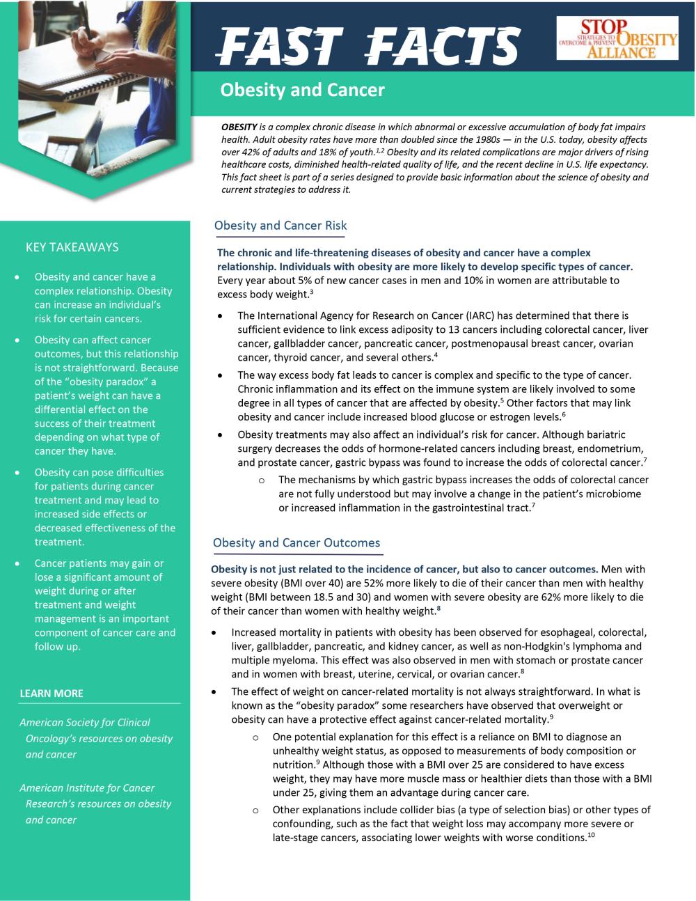 Fast Facts – Obesity and Cancer | STOP Obesity Alliance | Milken Institute School of Public ...