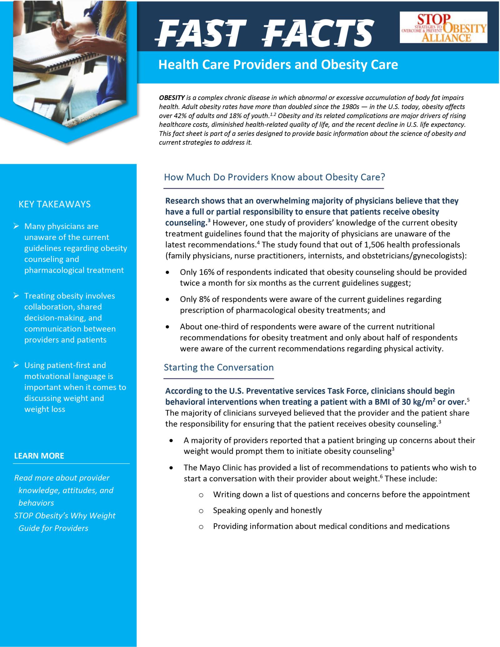 Fast Facts – Health Care Providers and Obesity Care | STOP Obesity Alliance | Milken Institute ...