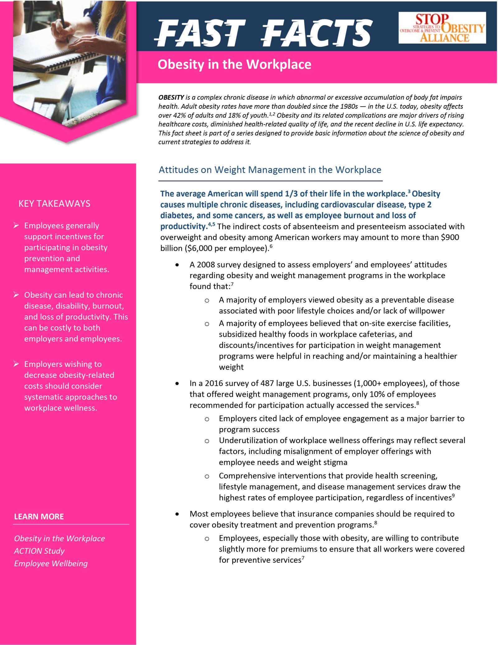 Fast Facts – Obesity in the Workplace | STOP Obesity Alliance | Milken Institute School of ...